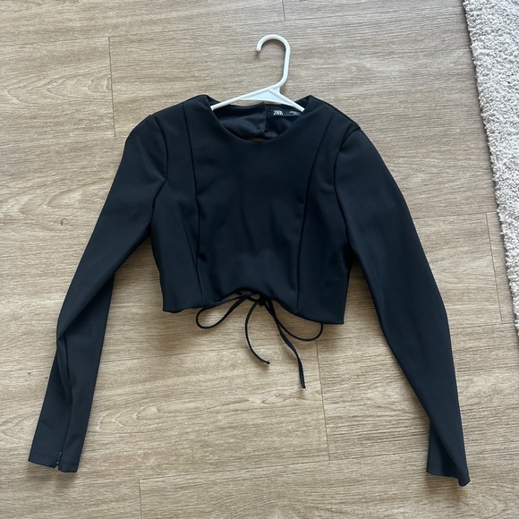 Zara | Tops | Black Cropped Top Open Back Tie | Poshmark